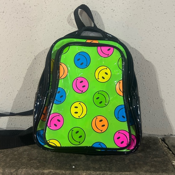 Source Unknown | Bags | Vintage Smiley Face Mini Neon Backpack Early ...